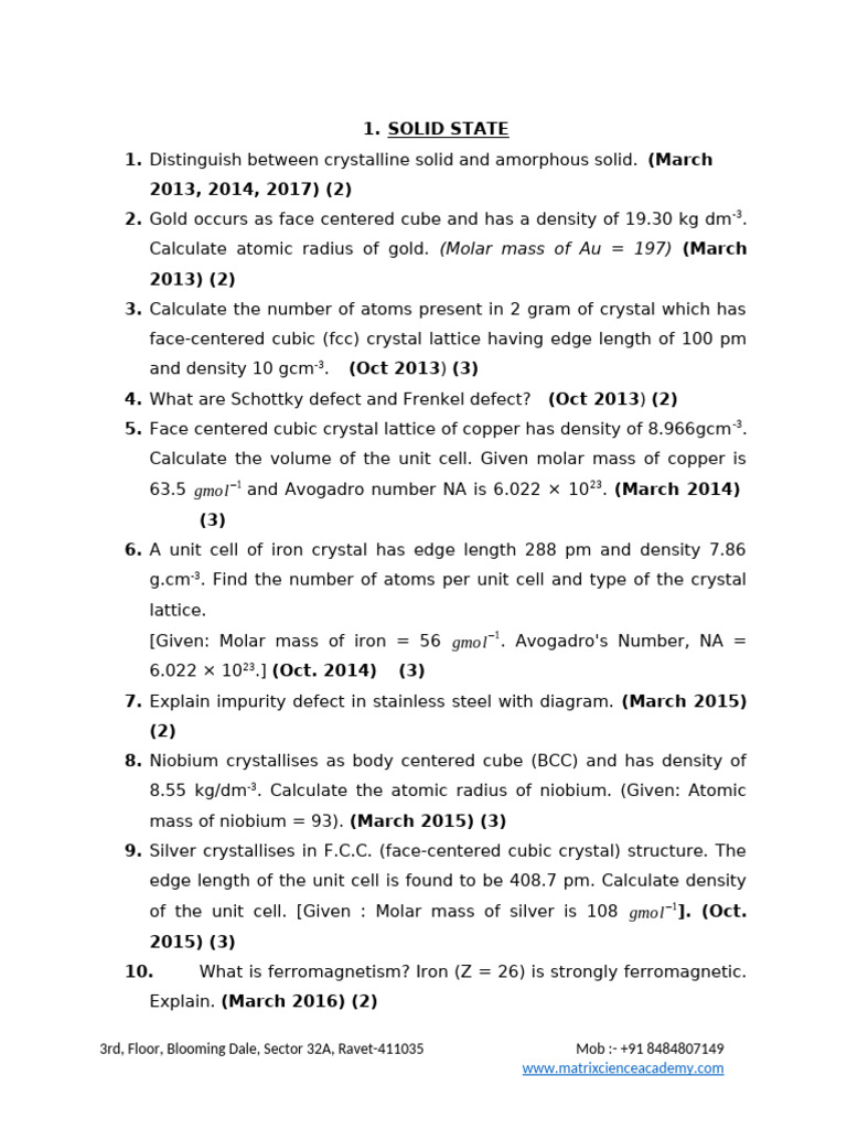 Solid State and Solutions Exam Questions | PDF | Lanthanide | Enthalpy