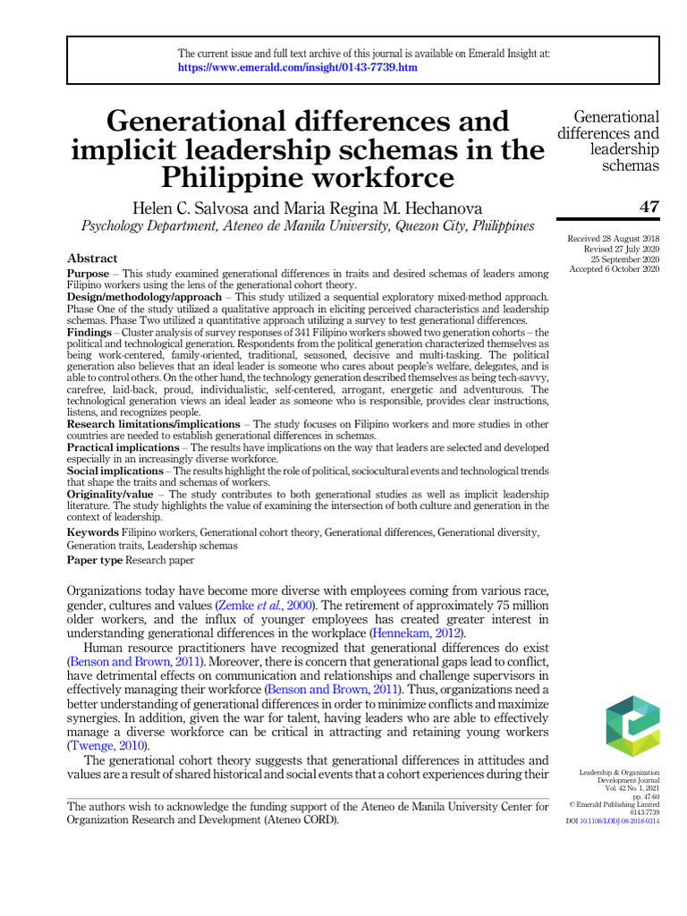 Generational Leadership Traits in the Philippines | PDF | Leadership ...