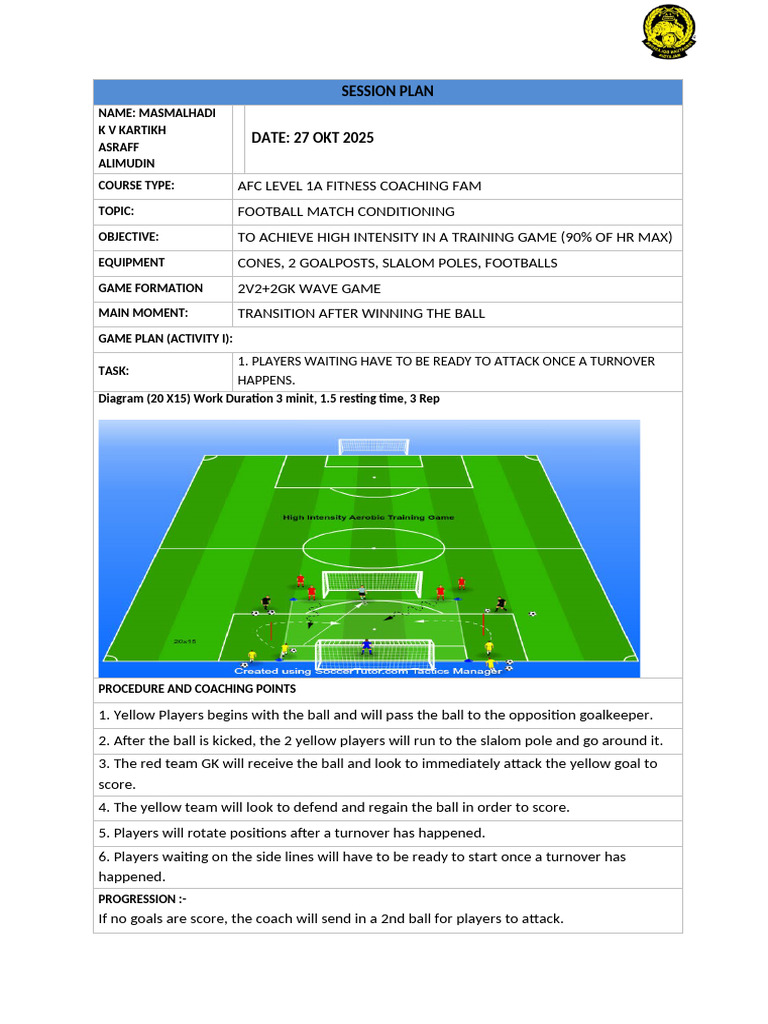 Football Match Conditioning Session Plan | PDF | Association Football ...