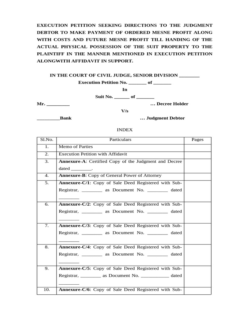 Execution Petition for Mesne Profit Payment | PDF | Lawsuit | Judgment ...