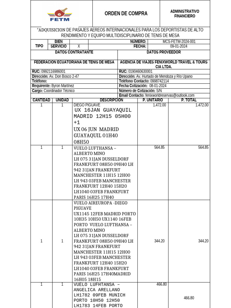 Orden de Compra 014 Pasajes Aereos | PDF | aerolíneas | Aviación Civil