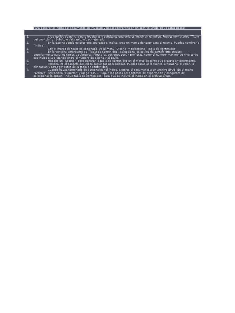 Para Generar El Índice Del Documento en InDesign y Poder Convertirlo en ...