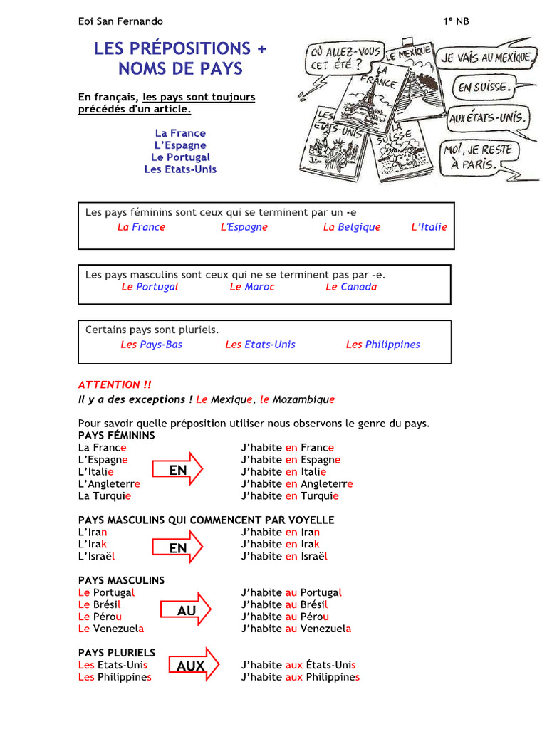 Les Prépositions Et Les Noms Des Pays | PDF
