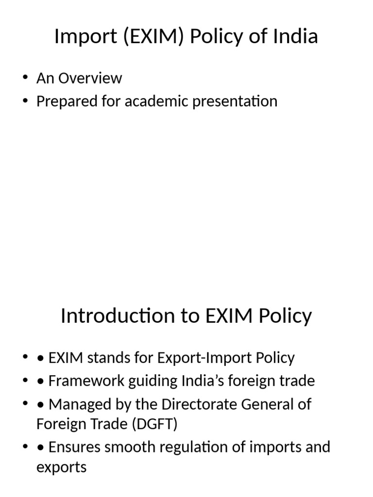 EXIM Policy Presentation | PDF | Exports | Trade