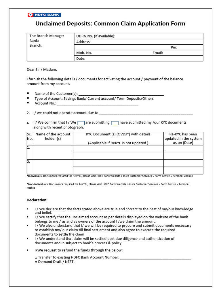 Unclaimed Deposits Claim Request Form | PDF | Banks | Financial Services
