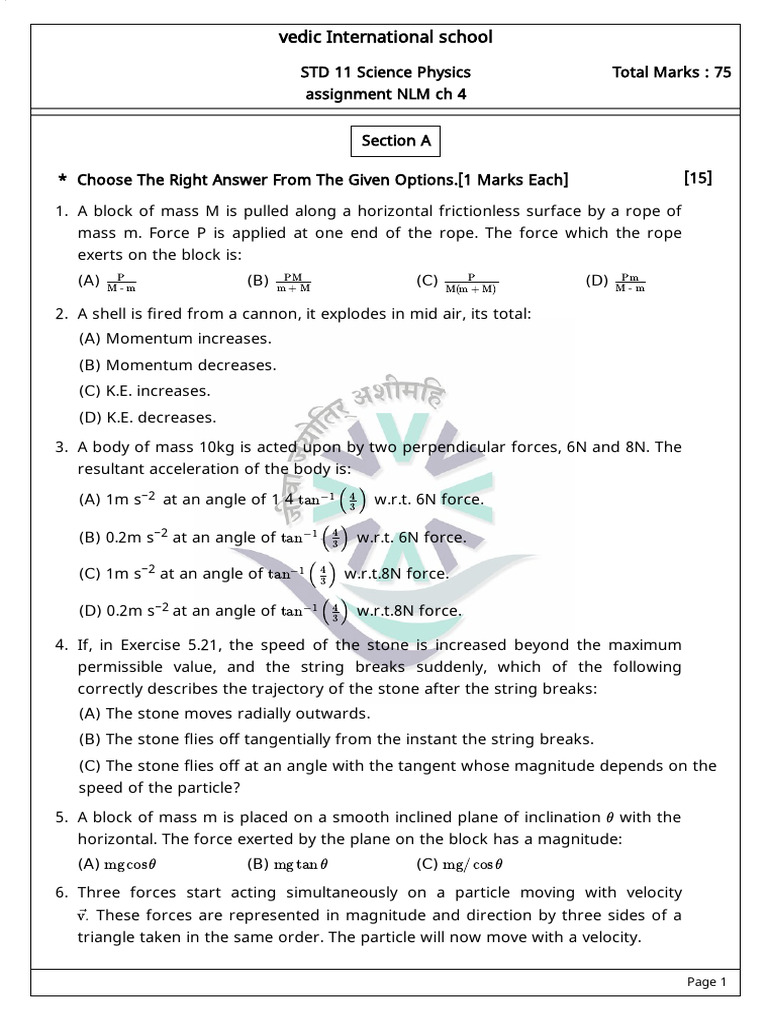 Assignment NLM (Newton's Law of Motion) | PDF | Force | Acceleration