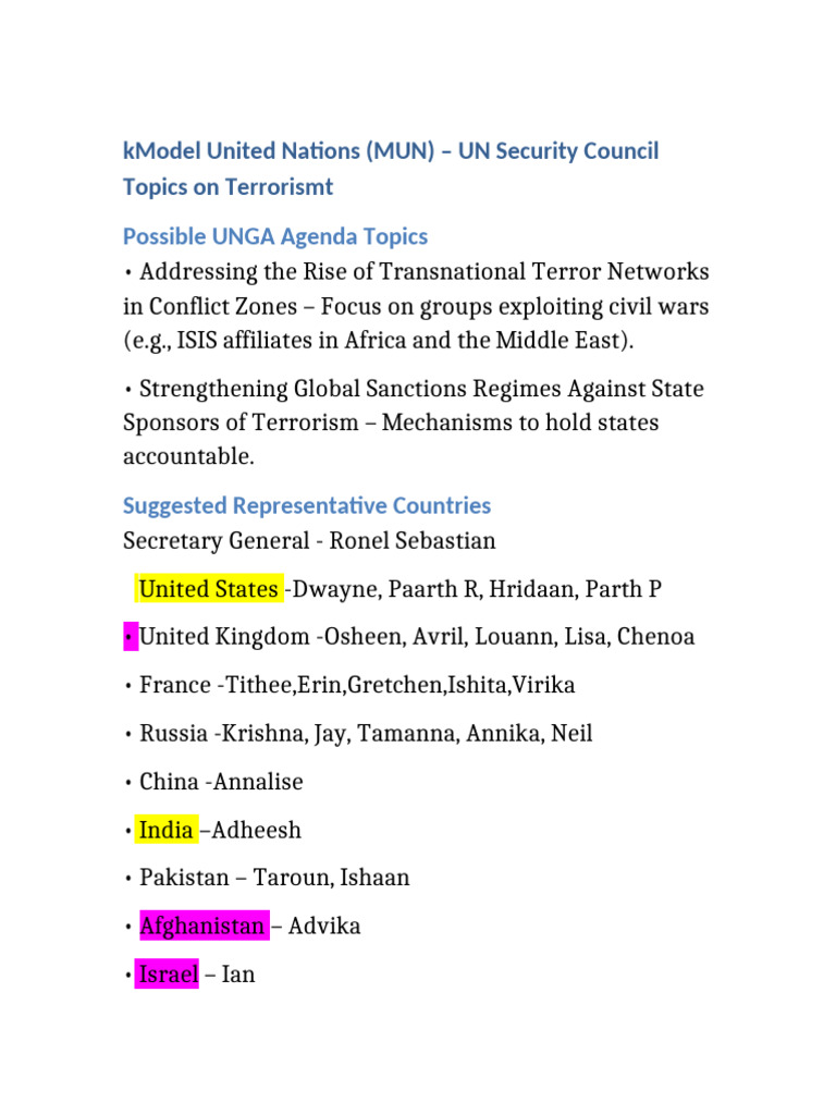 MUN UNSC Terrorism Topics | PDF