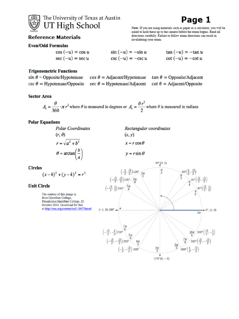 Pre Cal A Final Exam Print Able Materials Template | PDF