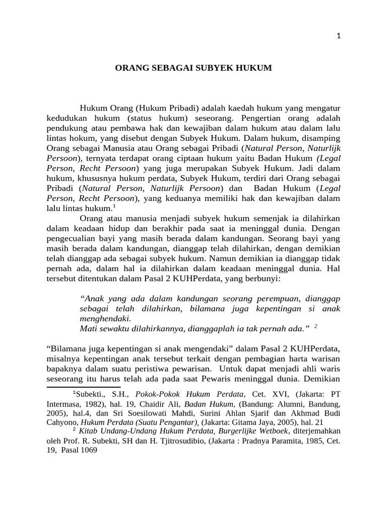 Orang Sebagai Subyek Hukum | PDF