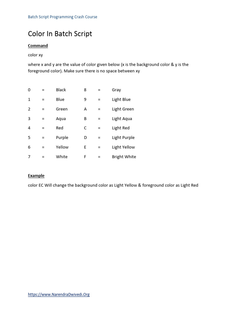 Batch Script Color Code Guide | PDF