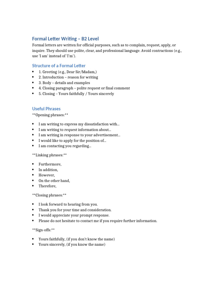 B2 Level Guide to Formal Letter Writing | PDF
