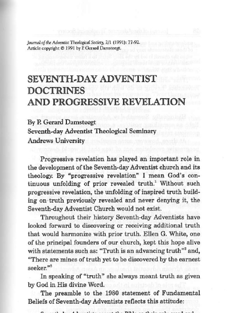 Seventh-Day Adventist Doctrines and Progressive Revelation | PDF
