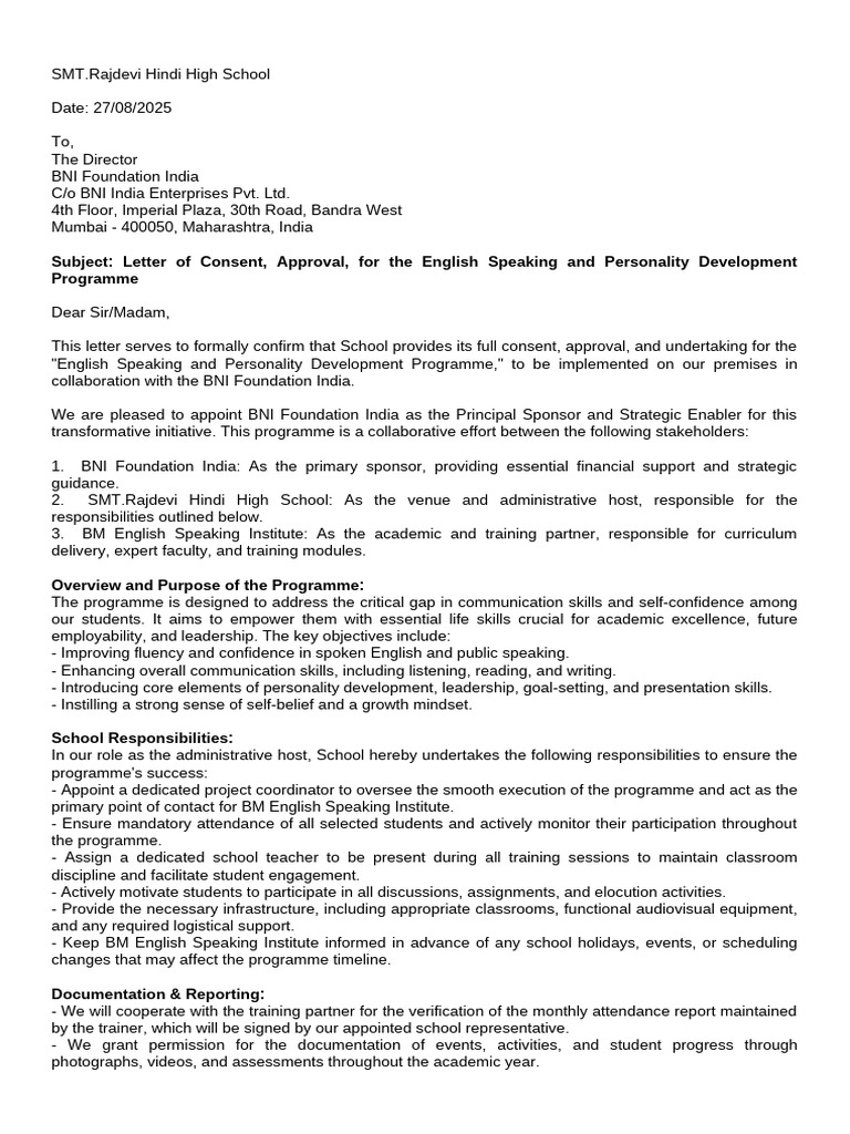 BNI Appointment Letter English Program 2025 | PDF | Learning | Human ...