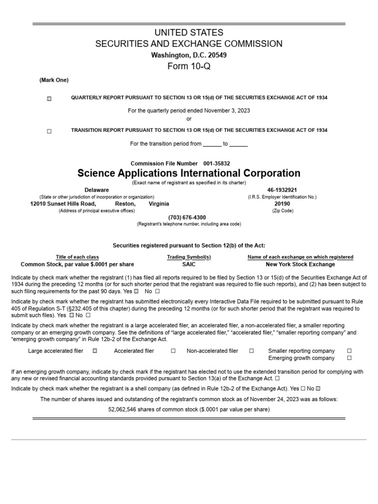 Saic f3q24 10q | PDF | Fair Value | Balance Sheet