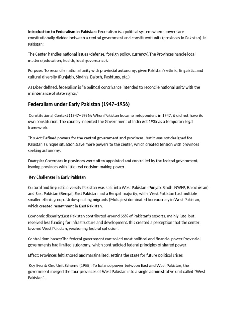 Introduction To Federalism in Pakistan | PDF | Pakistan | Khyber ...