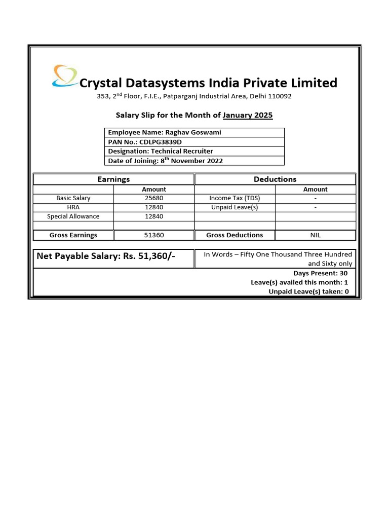 RG Salary Slip January 2025 | PDF