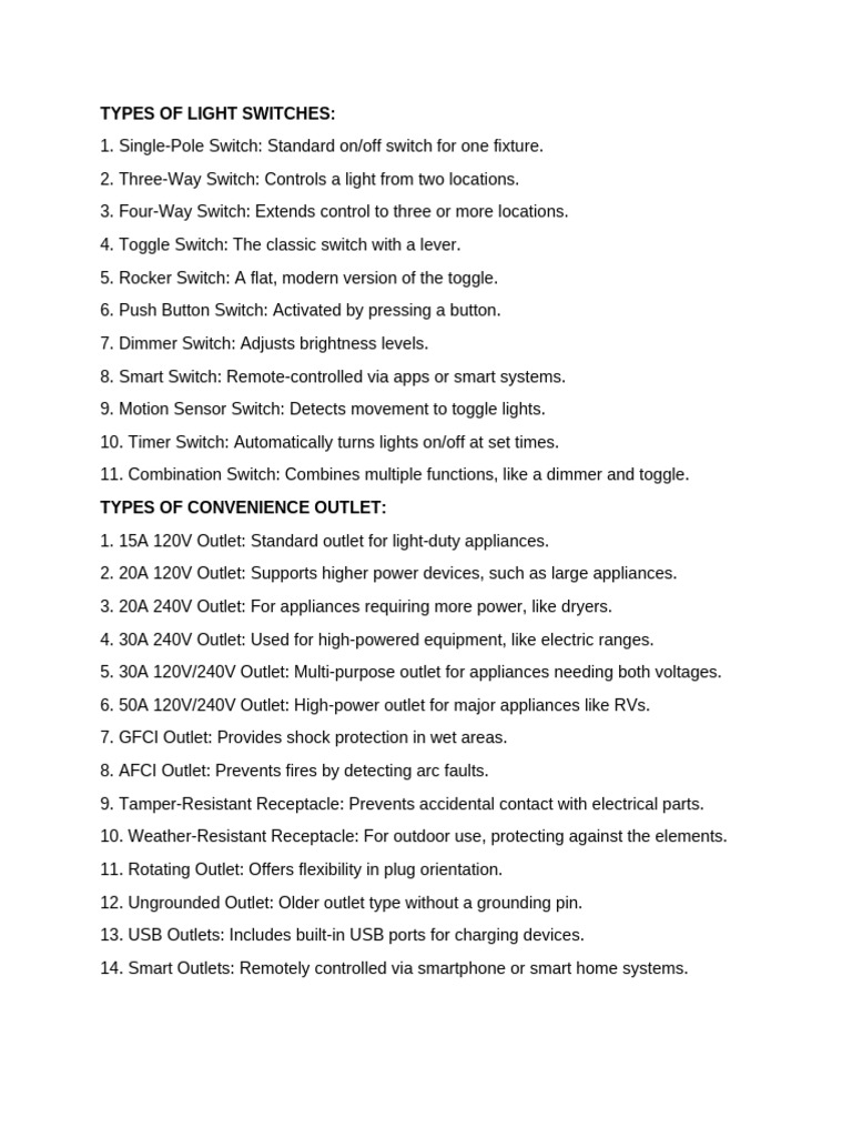 Types of 120V Lighting Switches | PDF | Switch | Mains Electricity