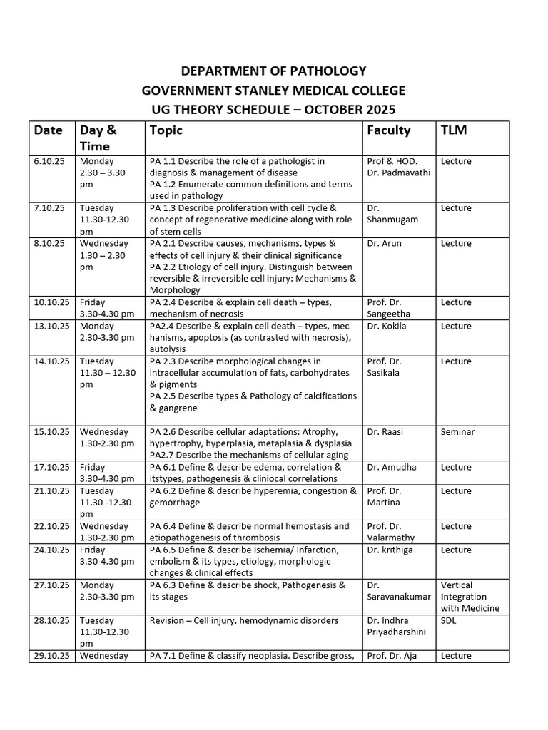 UG Oct Schedule | PDF | Pathology | Neoplasms