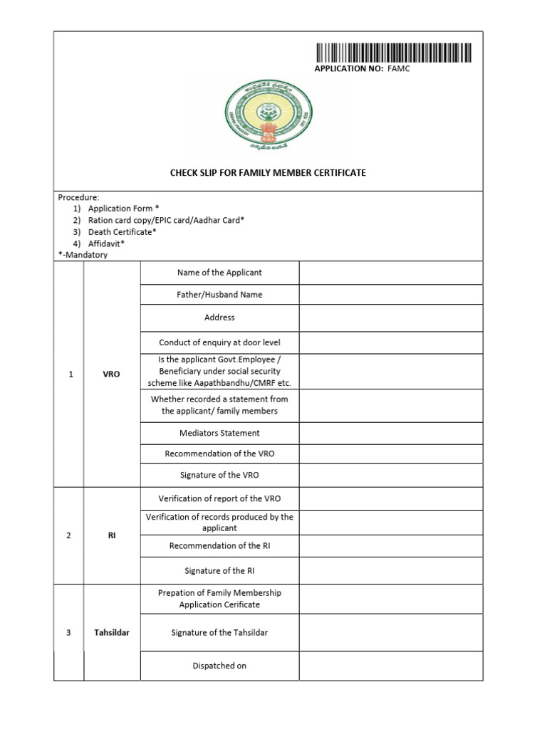 Family Member Certificate Checklist | PDF