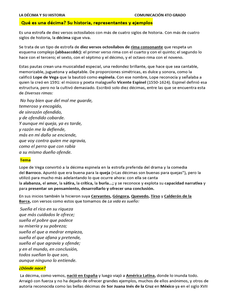 Historia y Significado de la Décima | PDF | Sílaba | Poética