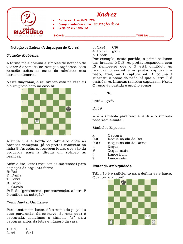 Notação Algébrica no Xadrez Explicada | PDF | Teoria do Xadrez | Jogos ...