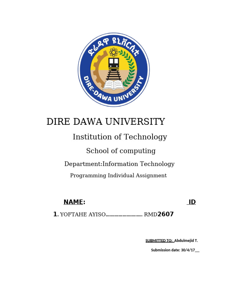 Programming Assignment - Yoftahe Ayiso | PDF