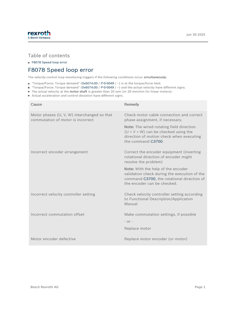 F8078 Speed Loop Error Solutions | PDF | Torque | Force