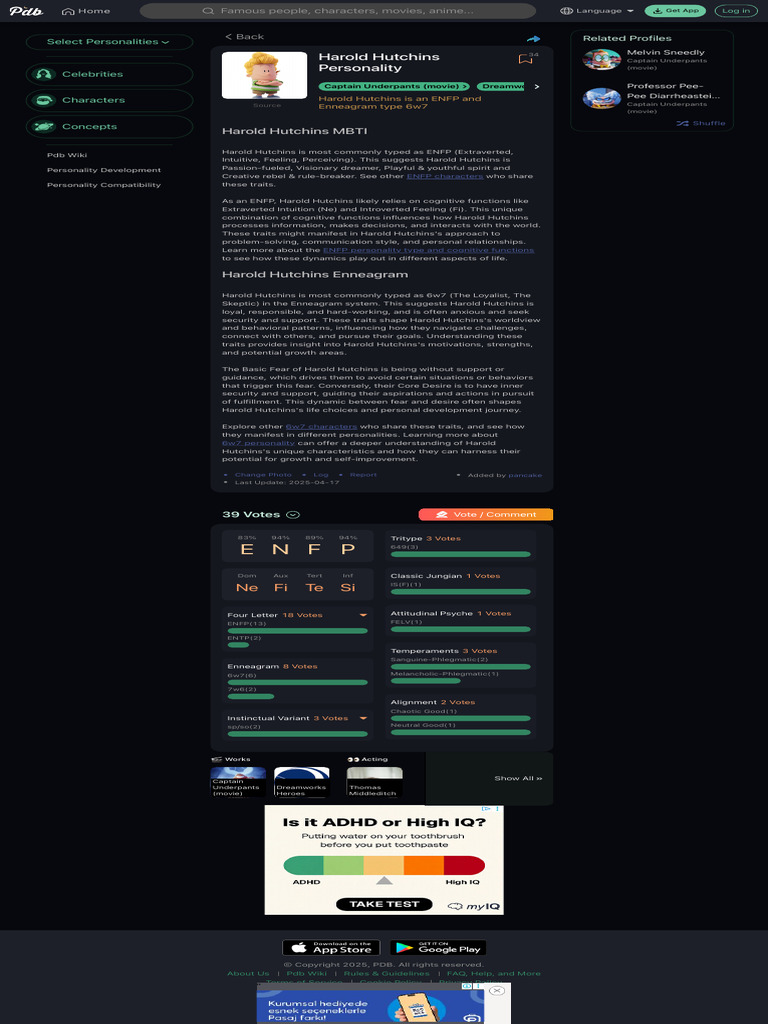 ? Harold Hutchins MBTI Captain Underpants (Movie) Personality Types | PDF | Extraversion And ...