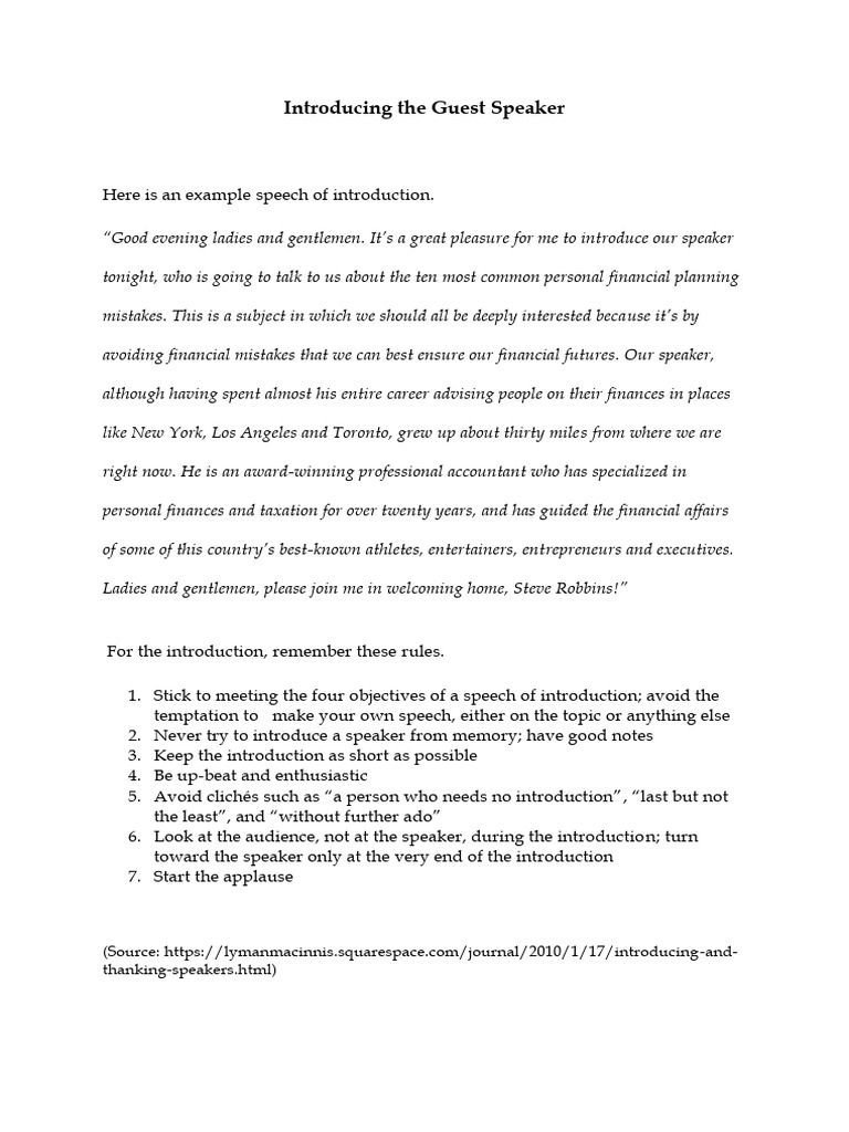How to Introduce a Guest Speaker | PDF