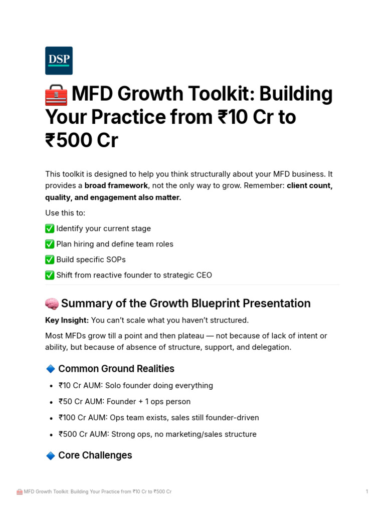 MFD Growth Toolkit Building Your Practice From 10 CR To 500 CR 1 | PDF ...