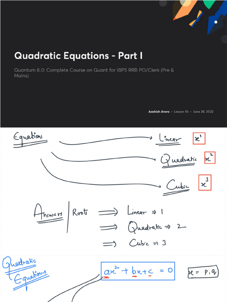 Quadratic Equations - Part I | PDF