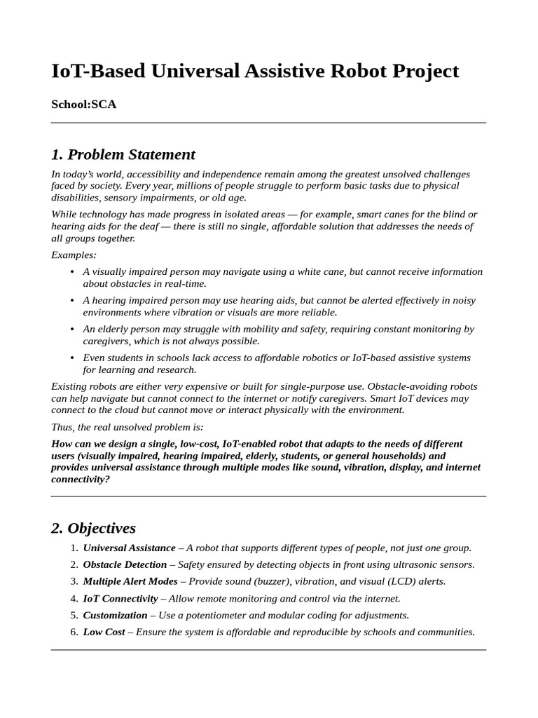 Iot-Based Universal Assistive Robot Project: 1. Problem Statement | PDF ...