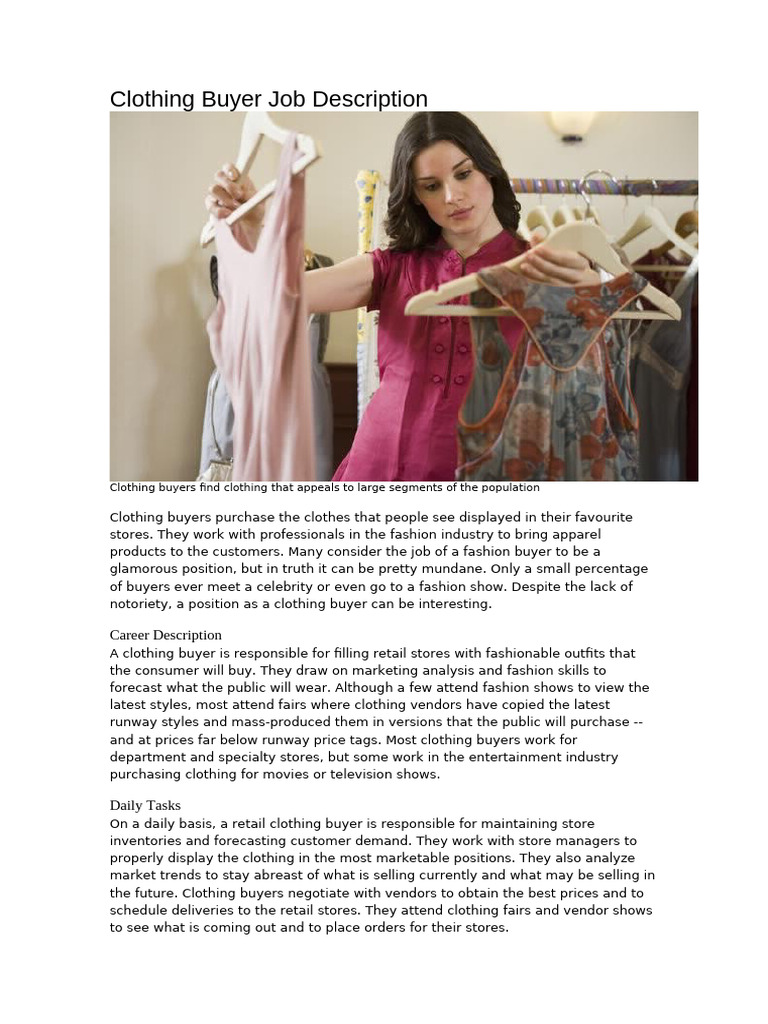 Clothing Buyer Job Description | PDF | Retail | Fashion
