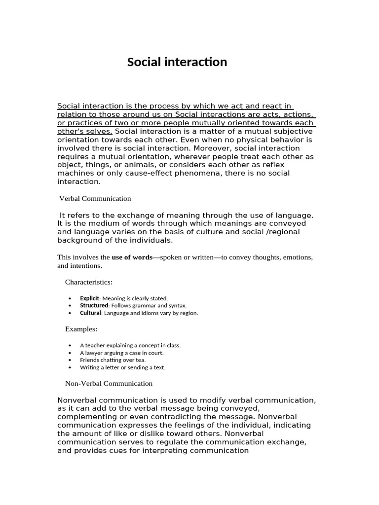 Social Interaction | PDF | Communication | Nonverbal Communication