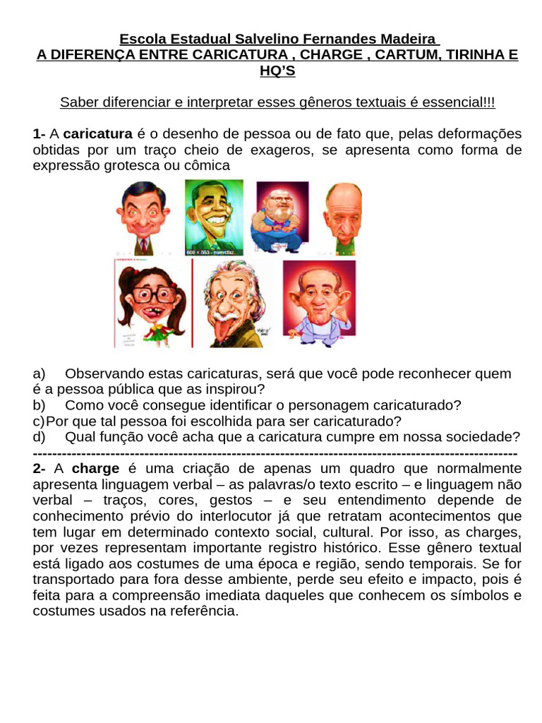 A Diferença Entre Caricatura, Charge, Cartum, Tirinha e Hq's Ampliada ...