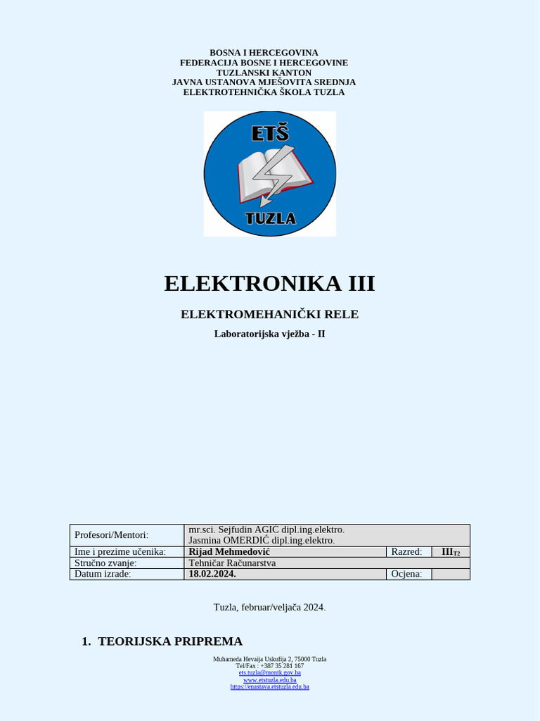 Vjezba II - Elektromehanicki Rele | PDF