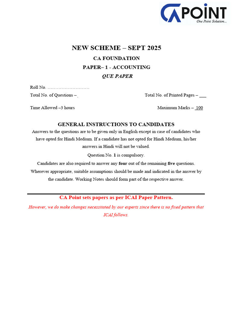 P CA Found Acc 100 - Que Paper | PDF | Debits And Credits | Bad Debt