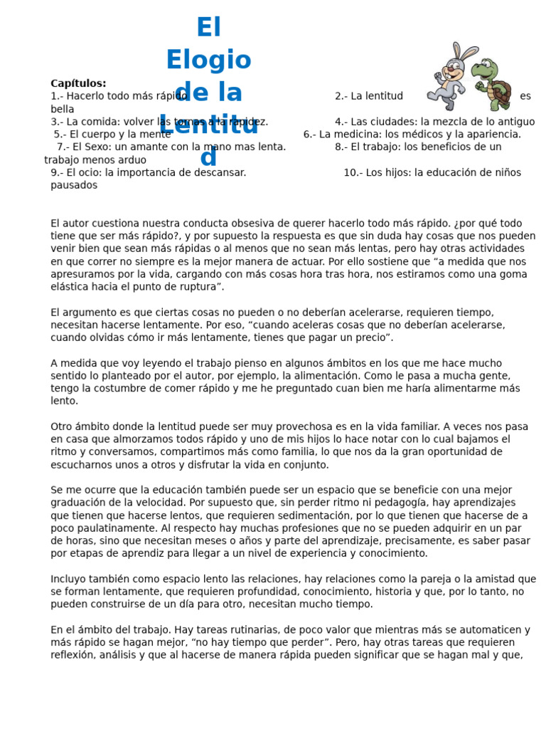 Elogio de la Lentitud: Reflexiones Vitales | PDF
