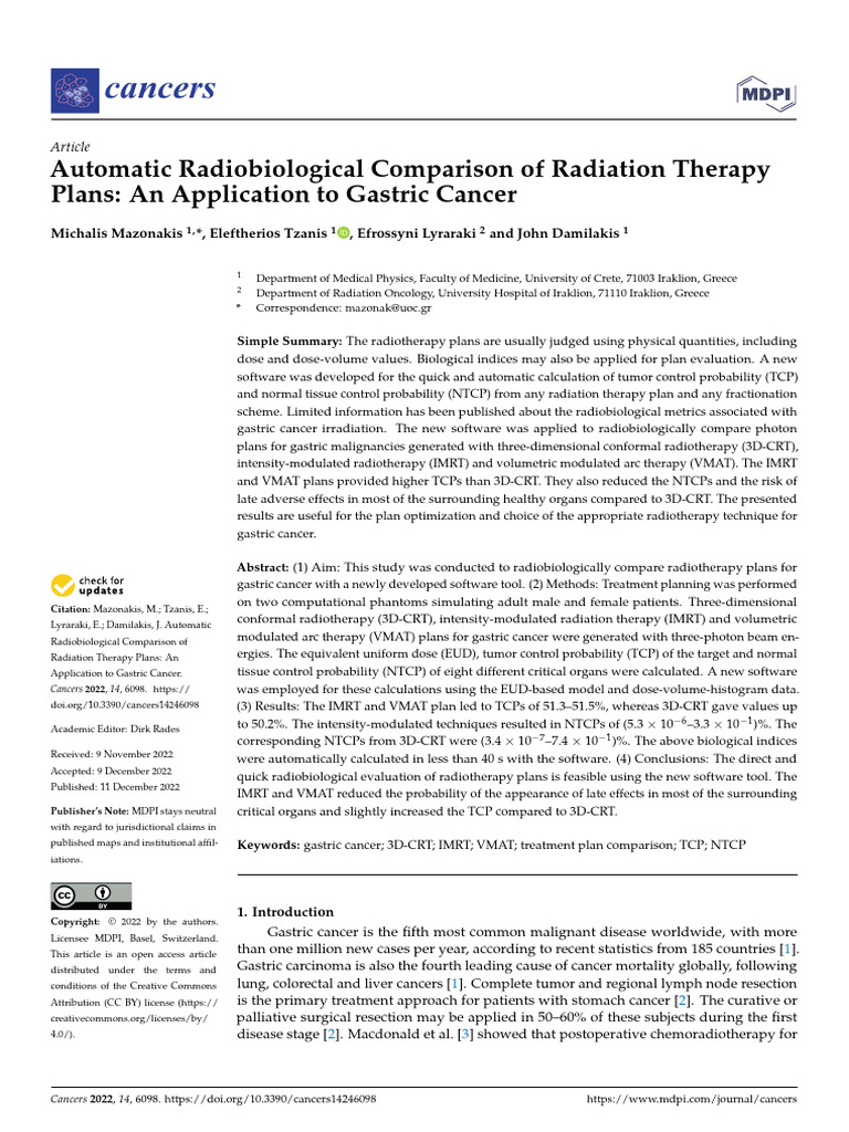 Automatic Radiobiological Comparison of Radiation Therapy Plans: An ...