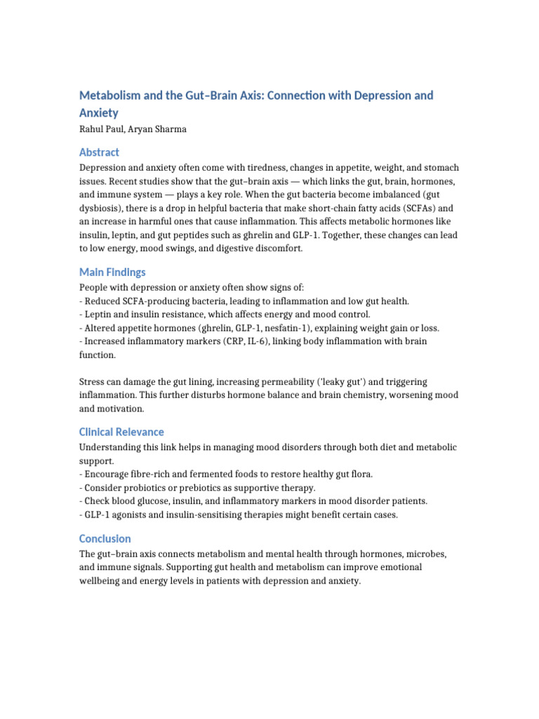 Gut-Brain Axis: Impact on Depression | PDF | Major Depressive Disorder ...