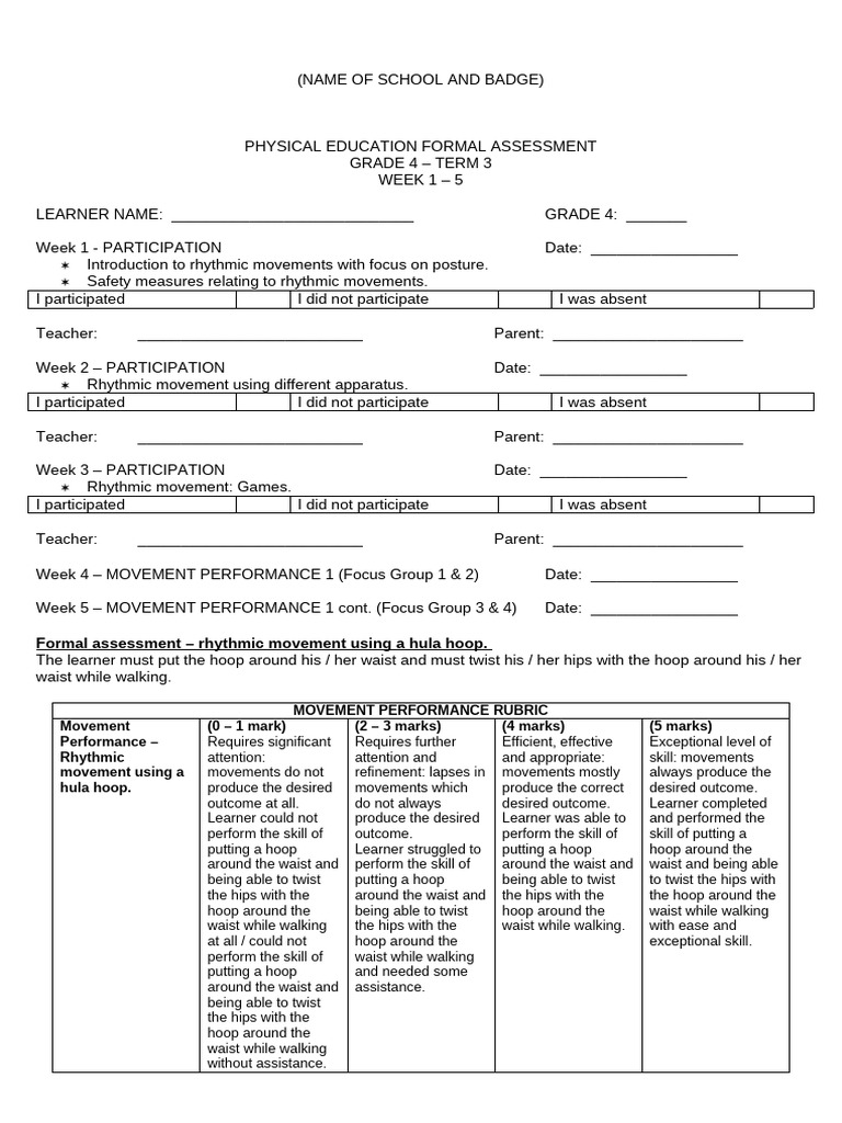 Pe Formal Task Grade 4 Term 3 | PDF
