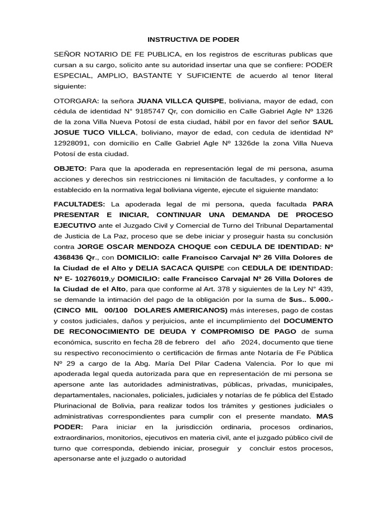 Instructiva de Poder | PDF | Apelación | Sentencia (ley)