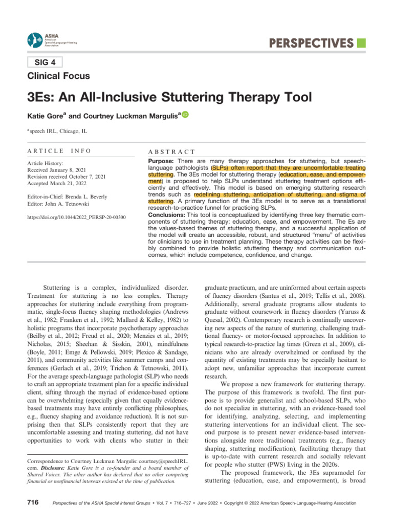 Gore & Luckman Margulis 2022 | PDF | Stuttering | Clinical Psychology