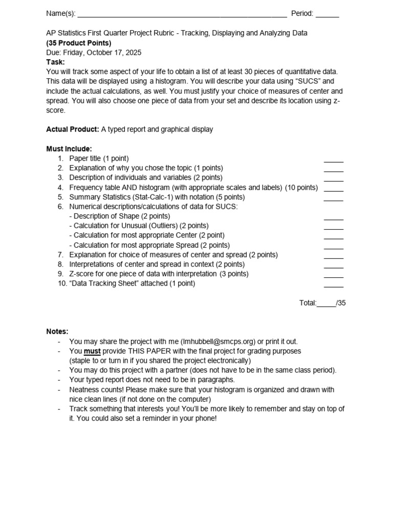 25-26 1st Quarter Project | PDF | Data | Histogram