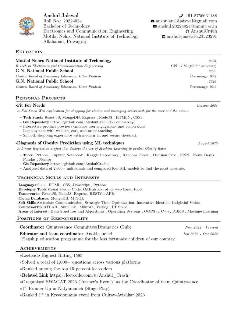 Anshul Jaiswal | PDF | Machine Learning | Computer Programming
