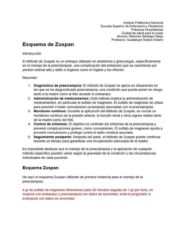 Esquema de Zuspan en Preeclampsia | PDF