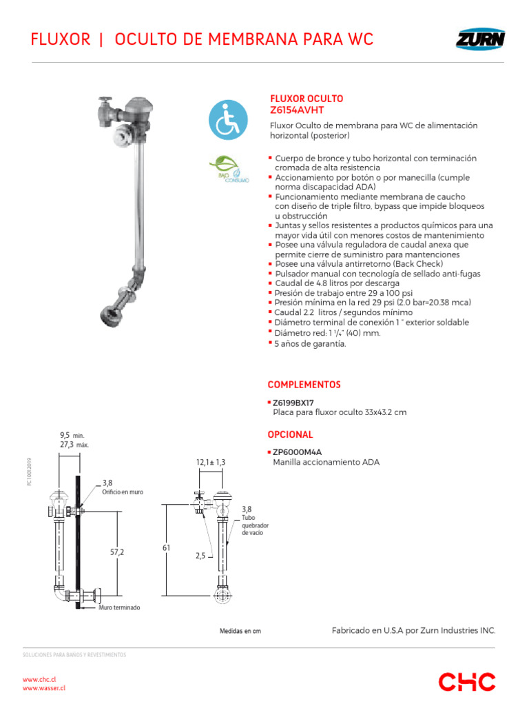 Fluxor Oculto para WC: Membrana y Accesorios | PDF