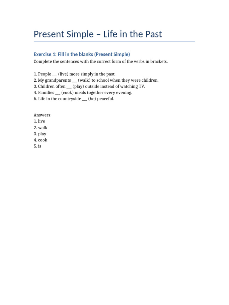 Present Simple - Life in The Past | PDF | Linguistics | Syntax