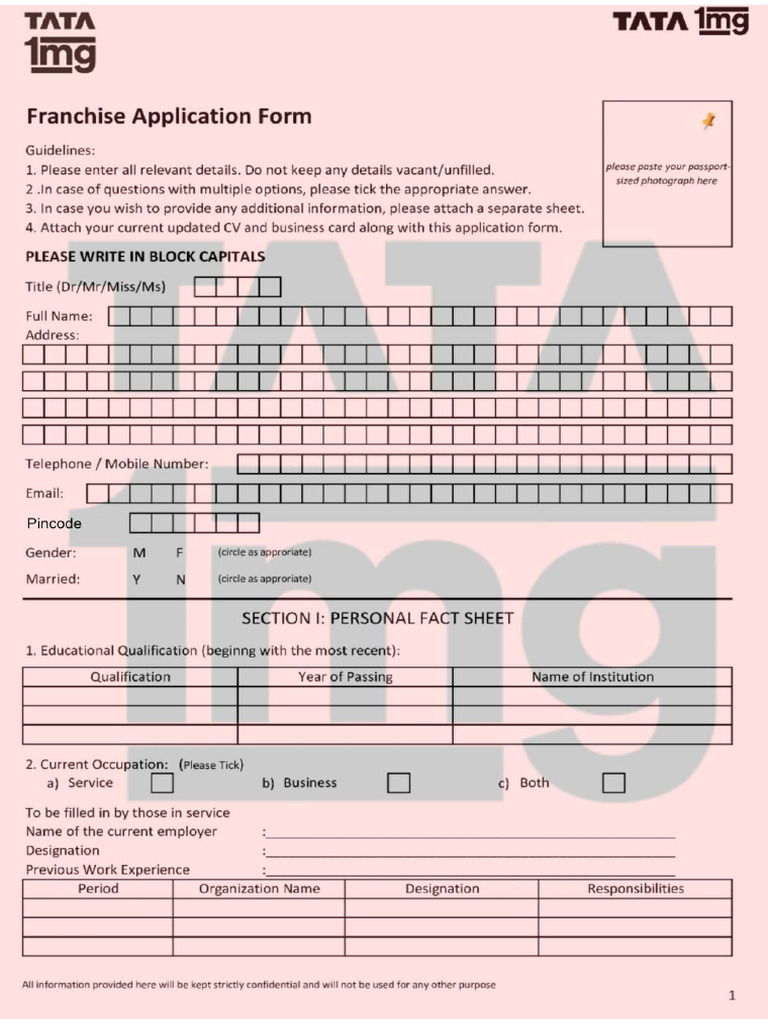 Tata 1mg Stockist Application Form-1... | PDF