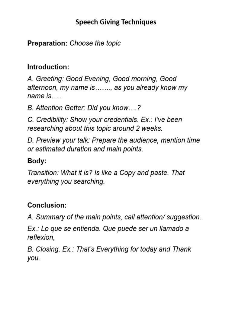 Speech Giving Techniques | PDF